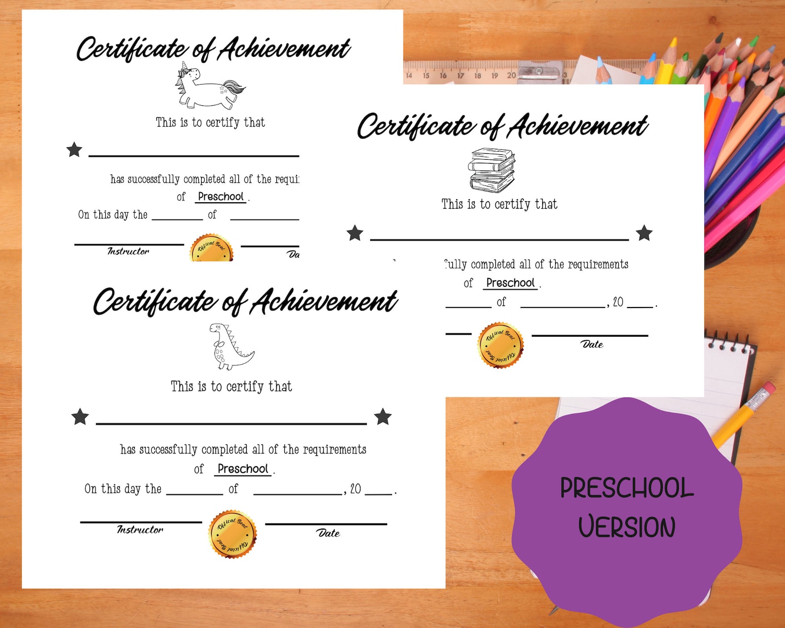 Printable Certificate of Achievement, Grade Completion Diploma ...