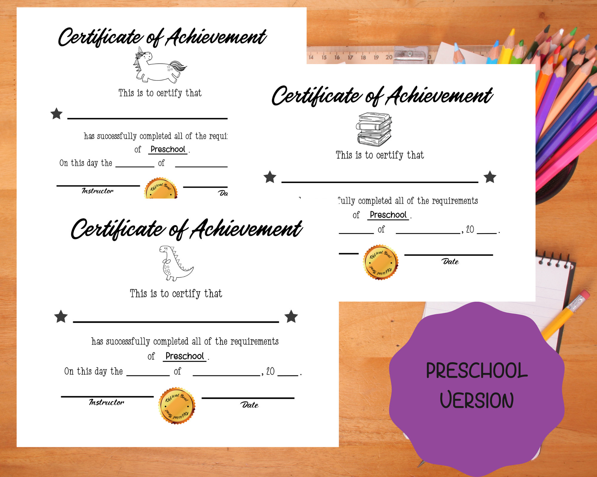 Printable Certificate of Achievement, Grade Completion Diploma ...