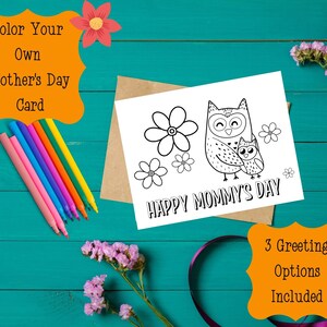 Printable Color Your Own Mothers Day Card, Mom and Baby Owl, Color Your ...