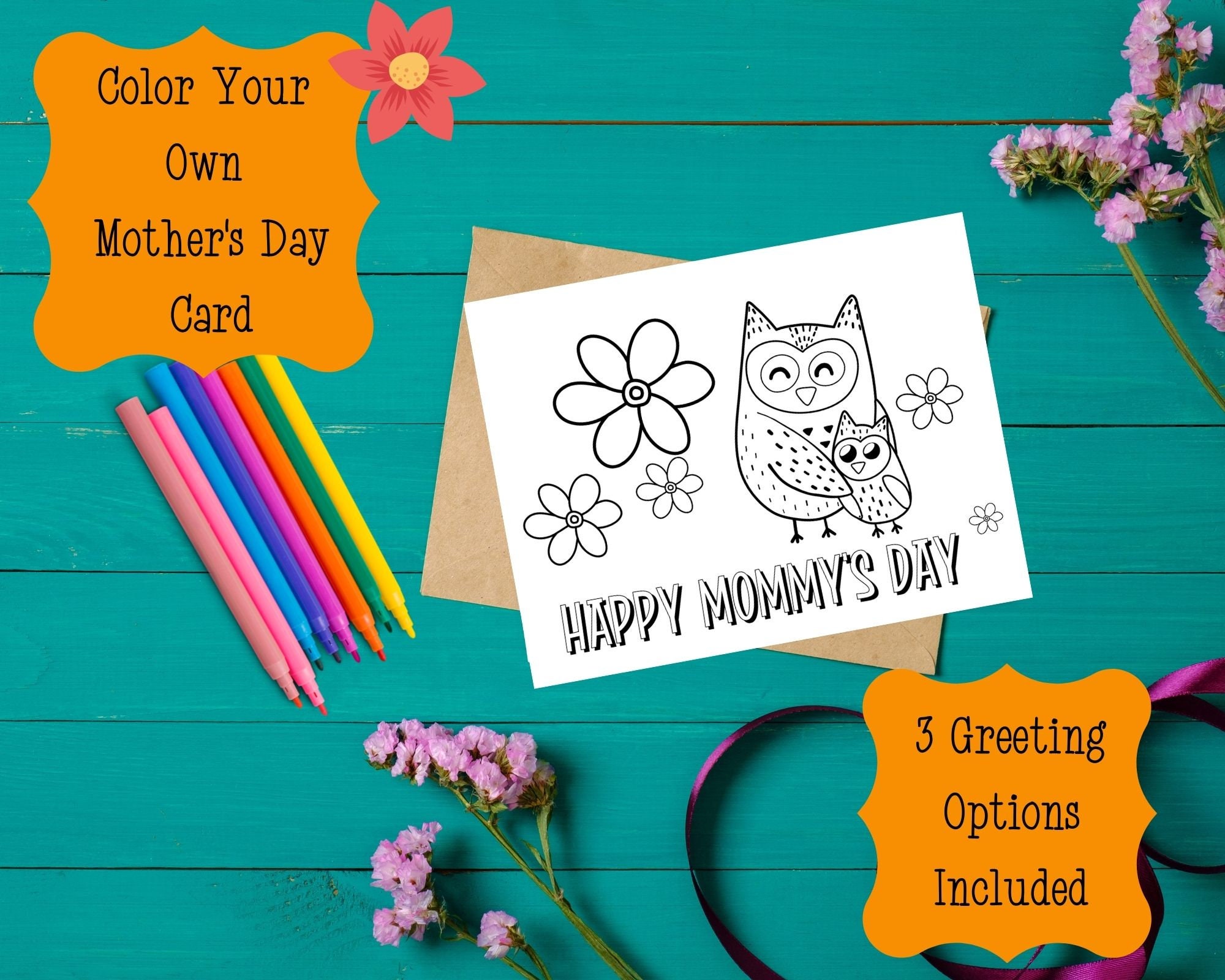 Printable Color Your Own Mothers Day Card, Mom and Baby Owl, Color Your ...