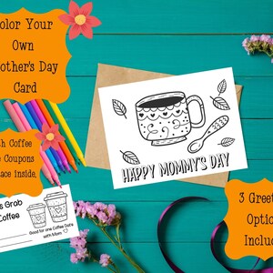 Printable Color Your Own Mothers Day Card, Coffee Mug Card, Cards for ...