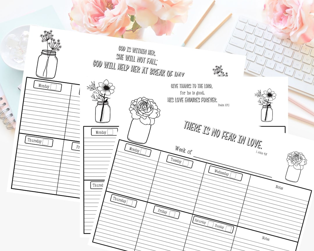 Printable Weekly Bible Verse Planner, Color Your Own Planner, Black and ...