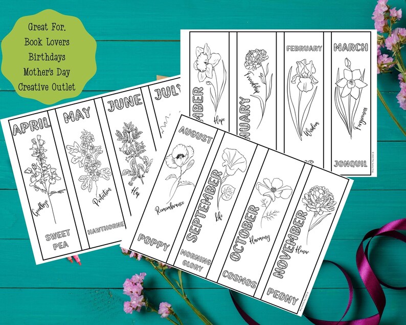 Printable Color Your Own Birth Flower Bookmarks, 24 Designs Birth ...