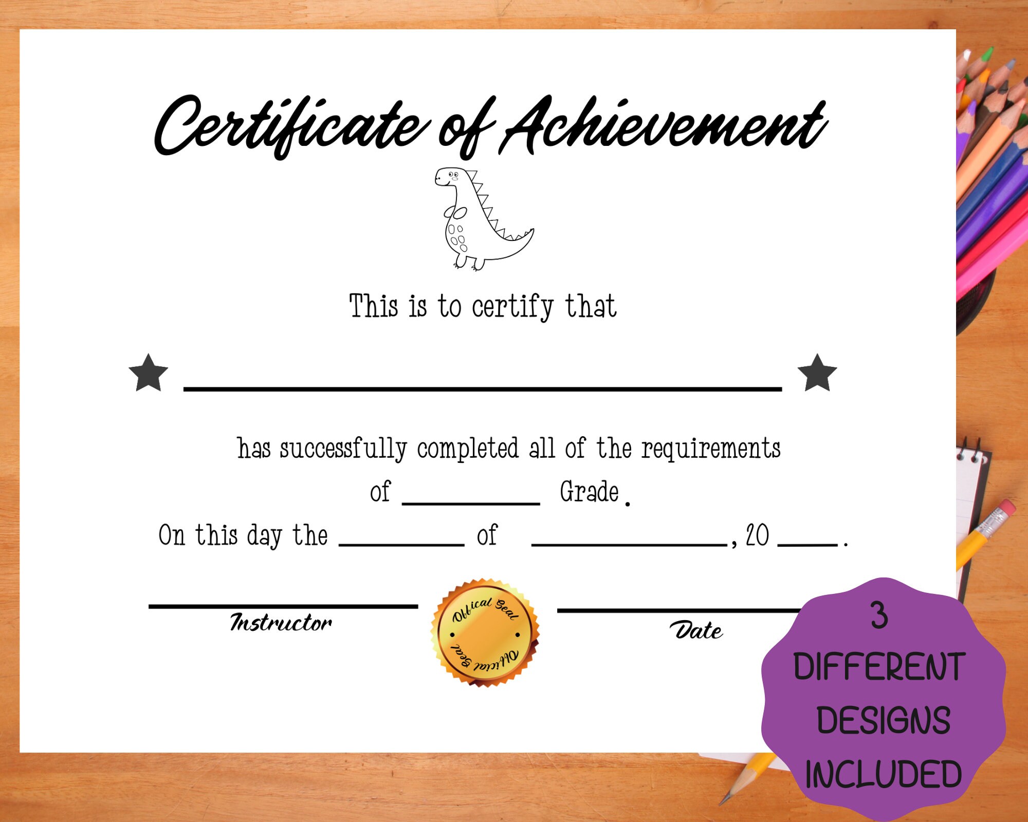 Printable Certificate of Achievement, Grade Completion Diploma ...