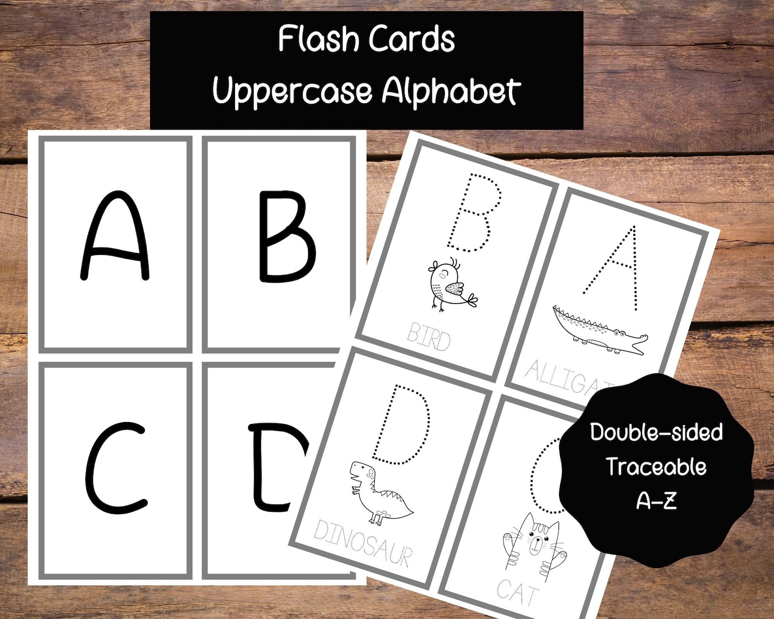 Printable Alphabet Flash Cards, Uppercase Alphabet, Traceable ...