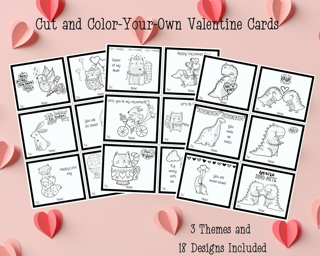 Cut and Color-your-own Valentines Cards, Kids Create Your Own Valentine, Classroom Valentines ...