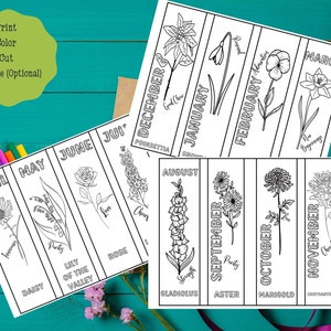 Printable Color Your Own Birth Flower Bookmarks, 24 Designs Birth ...