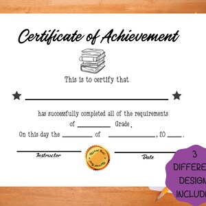 Printable Certificate of Achievement, Grade Completion Diploma ...