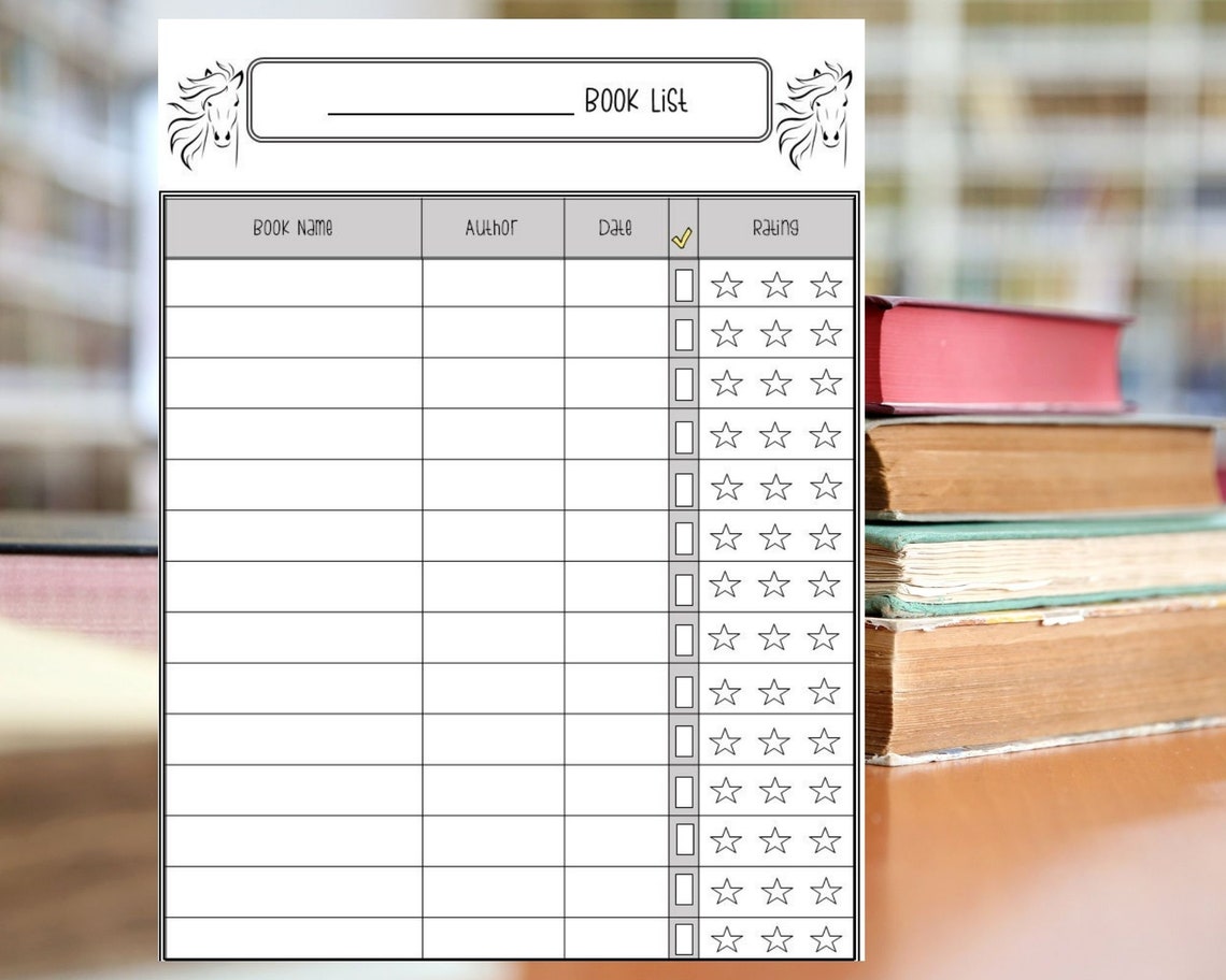 Printable Book Log, Horse Theme, Reading Tracker, Book List, Track My ...