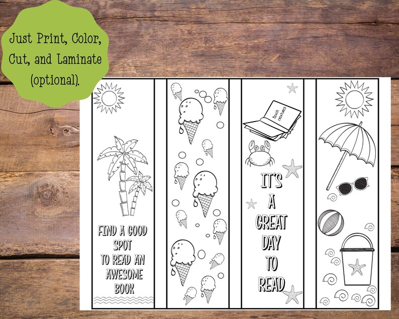 Printable Color Your Own Bookmarks, Summer Theme Bookmarks, Bookmarks ...