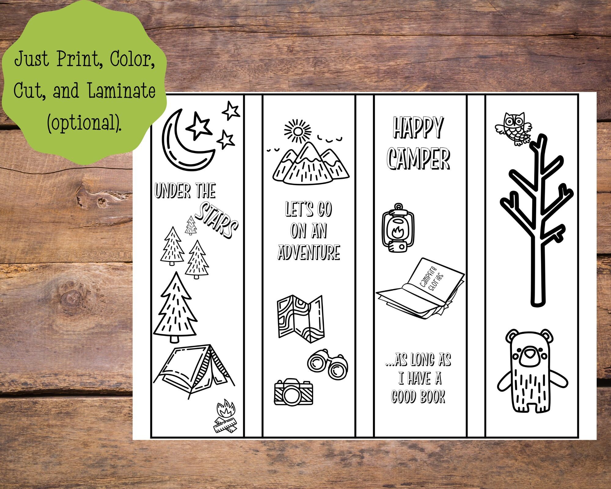 Printable Color Your Own Camping Bookmarks, Camping Theme Bookmarks ...