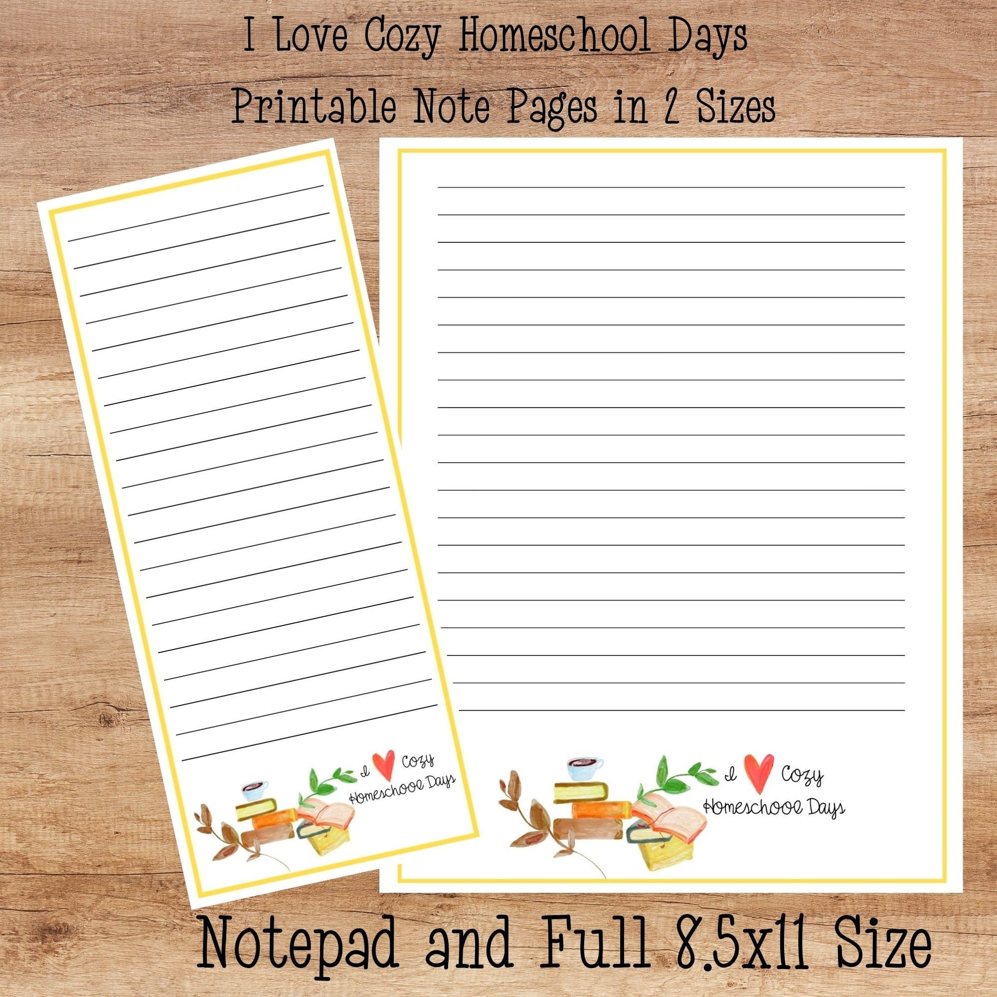 Printable Lined Note Pages, I Love Cozy Homeschool Days, Printable ...