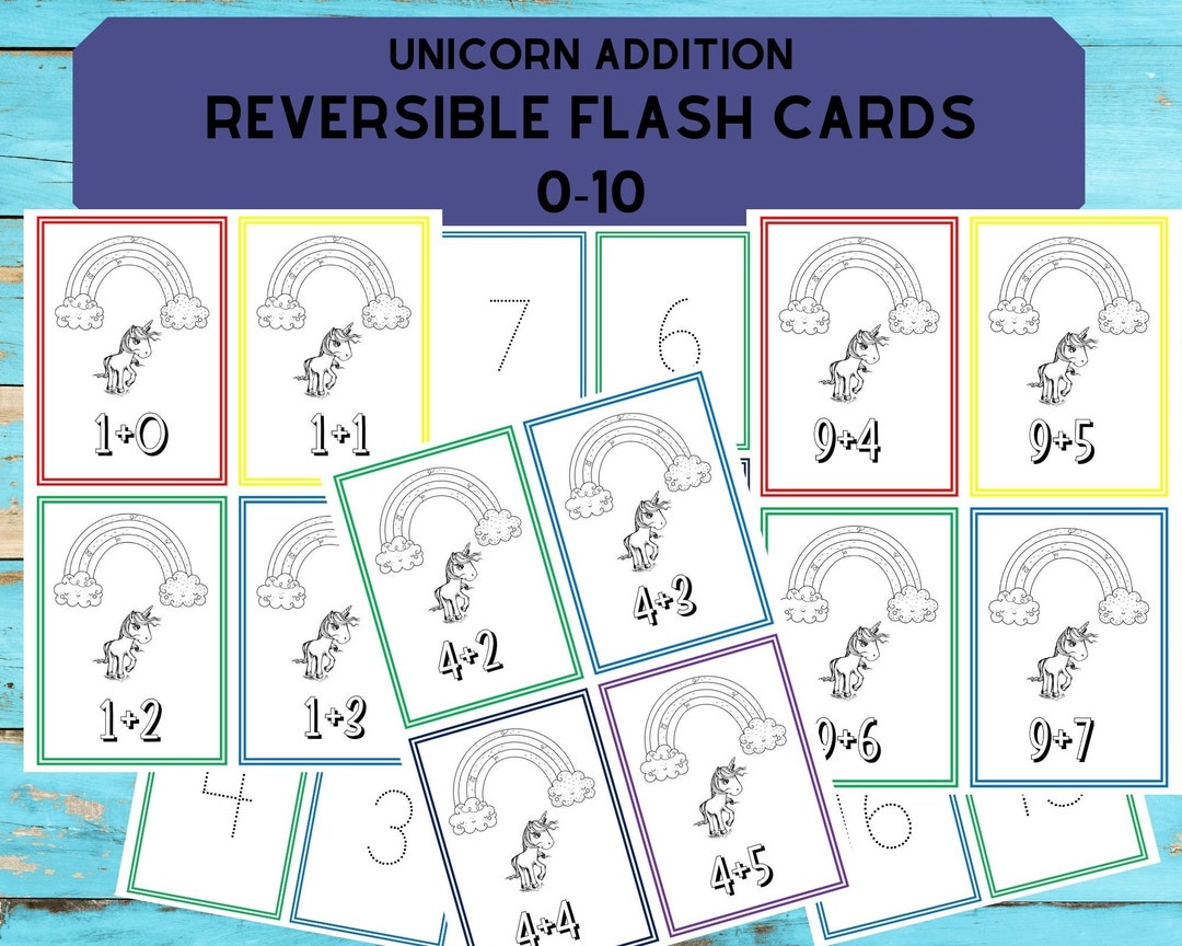 Printable Addition Flash Cards (0-10), Unicorn Addition Flashcards ...