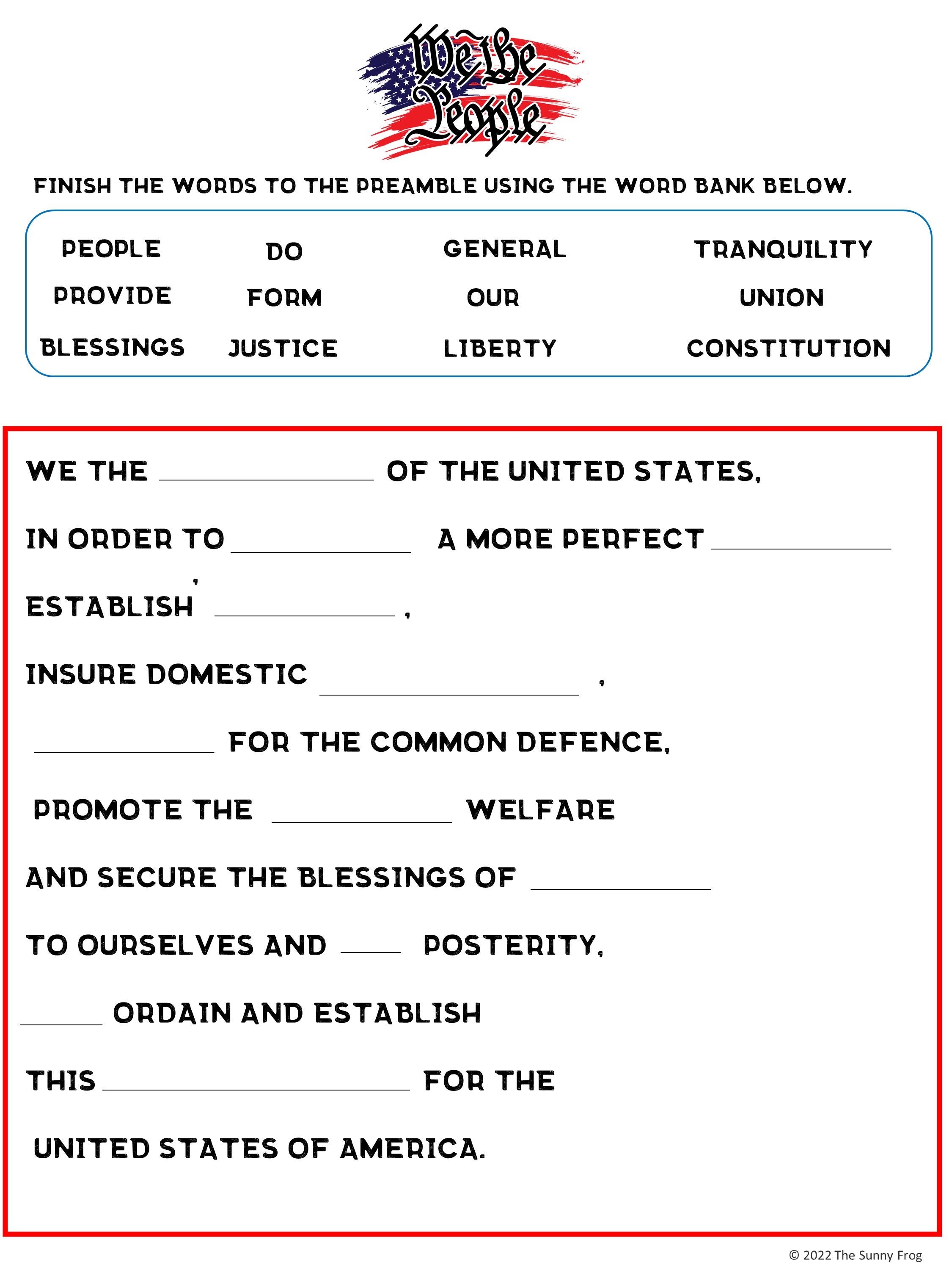 Printable Preamble Worksheets and Activities, Preamble to the ...