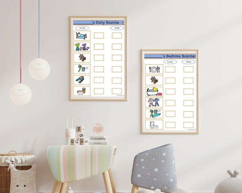 Printable Kids Daily-bedtime Routine Chart, Velcro Activity Kids Chart ...