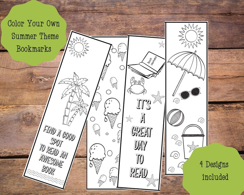 Printable Color Your Own Bookmarks, Summer Theme Bookmarks, Bookmarks ...