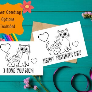 Printable Color Your Own Mothers Day Card, Mom and Baby Cat, Color Your ...