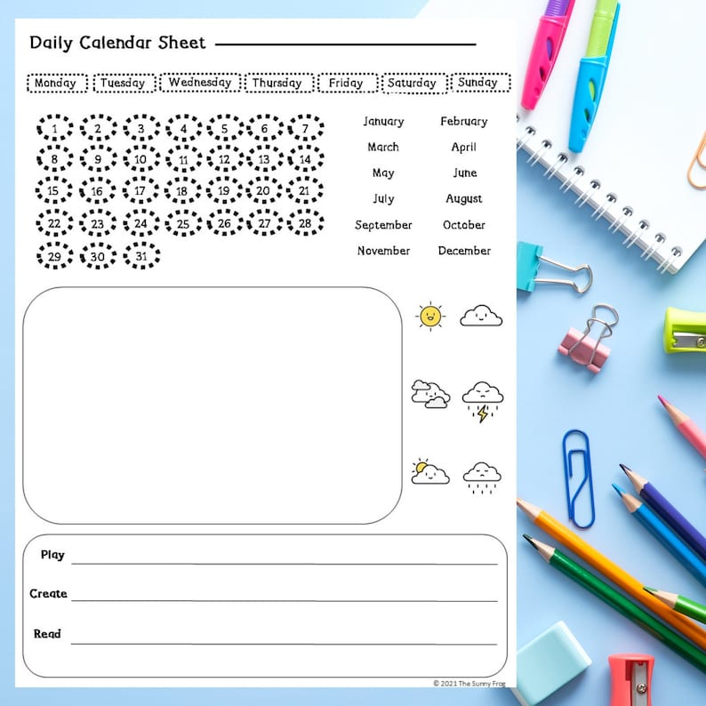 Printable Daily Calendar Worksheet, Homeschool Morning Activity ...