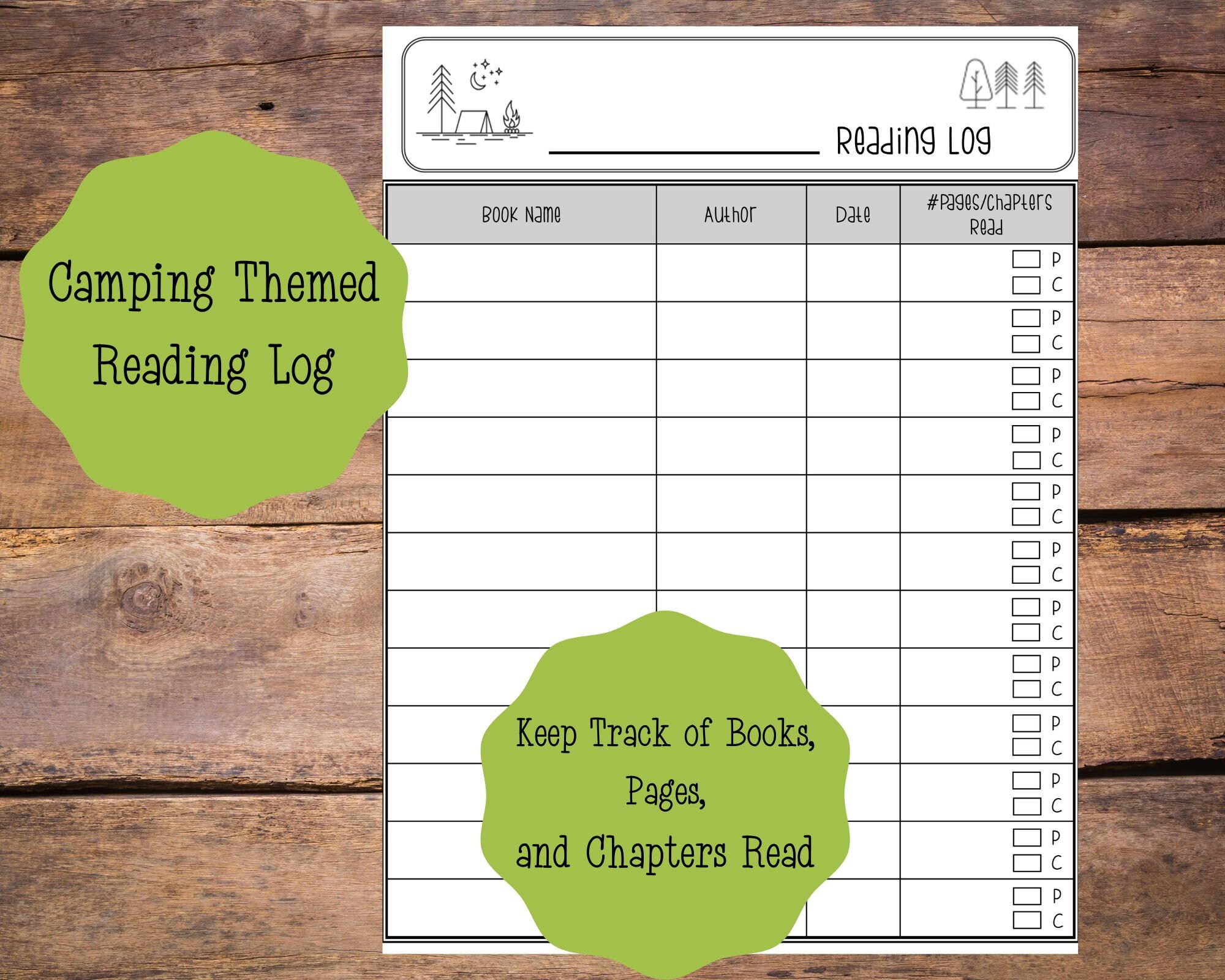 Printable Summer Reading Log, Camping Theme Reading Log, Homeschool and ...
