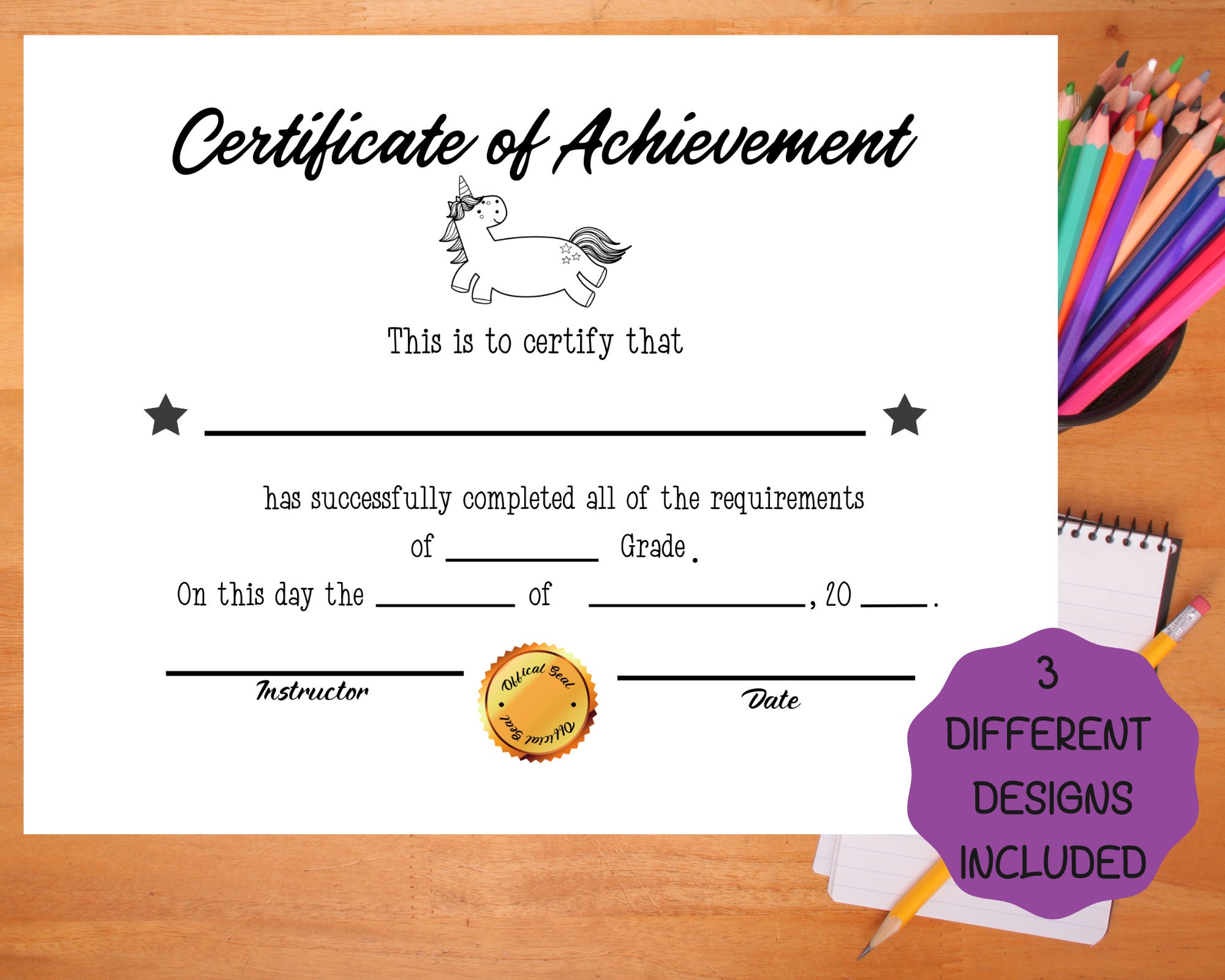 Printable Certificate of Achievement, Grade Completion Diploma ...