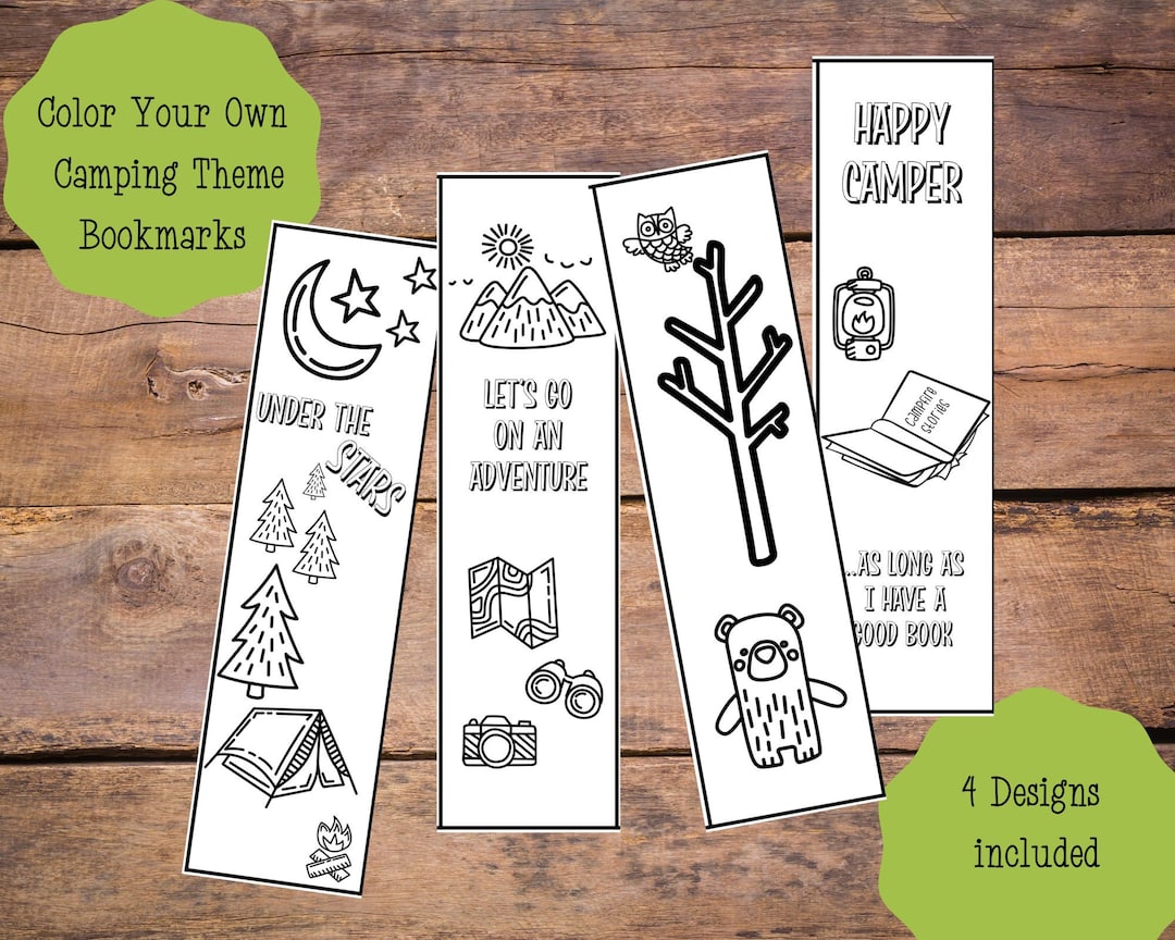 Printable Color Your Own Camping Bookmarks, Camping Theme Bookmarks ...