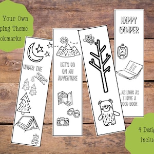 Printable Color Your Own Camping Bookmarks, Camping Theme Bookmarks ...