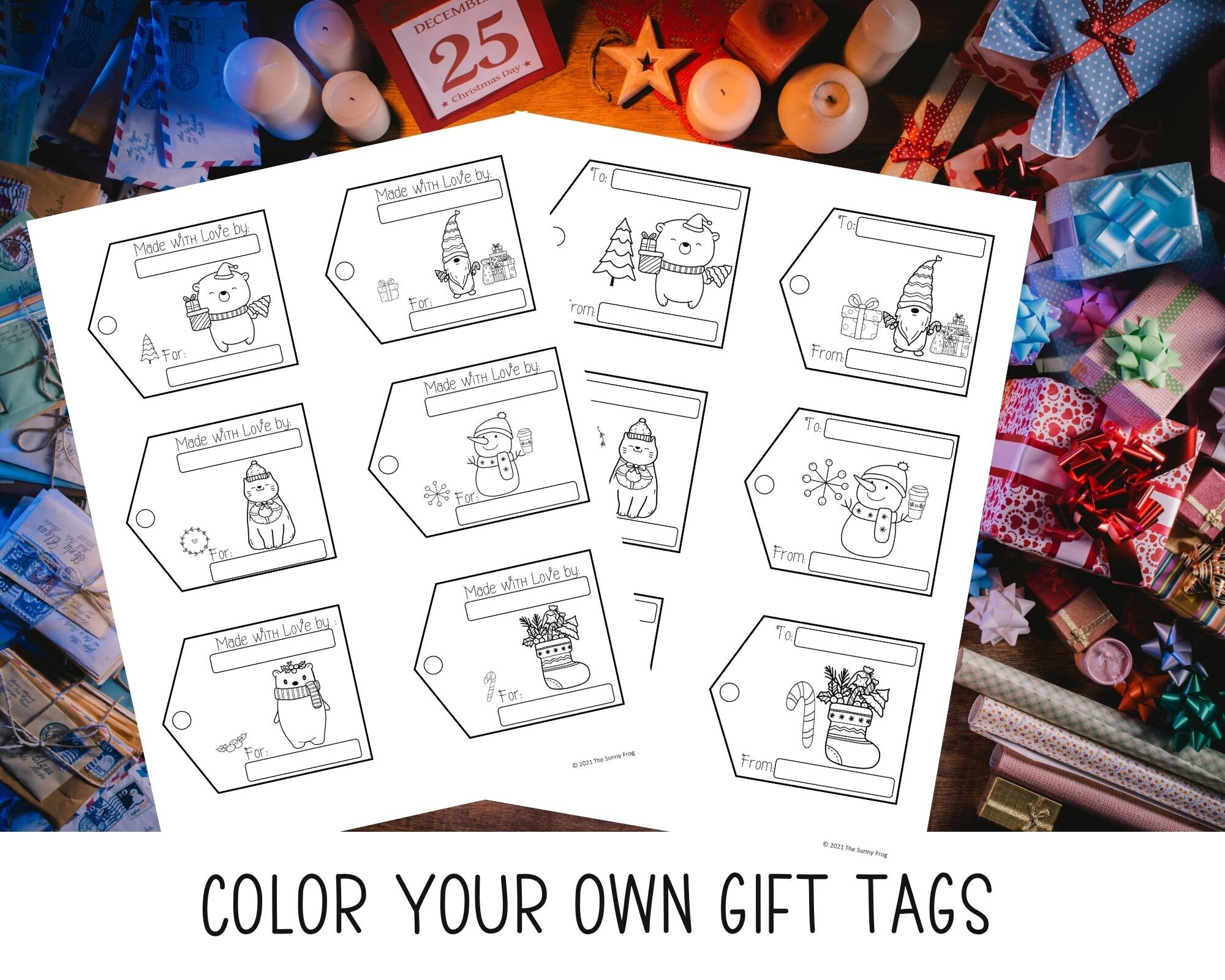 Printable Color Your Own Gift Tags Kids Gift Tags Christmas | Etsy