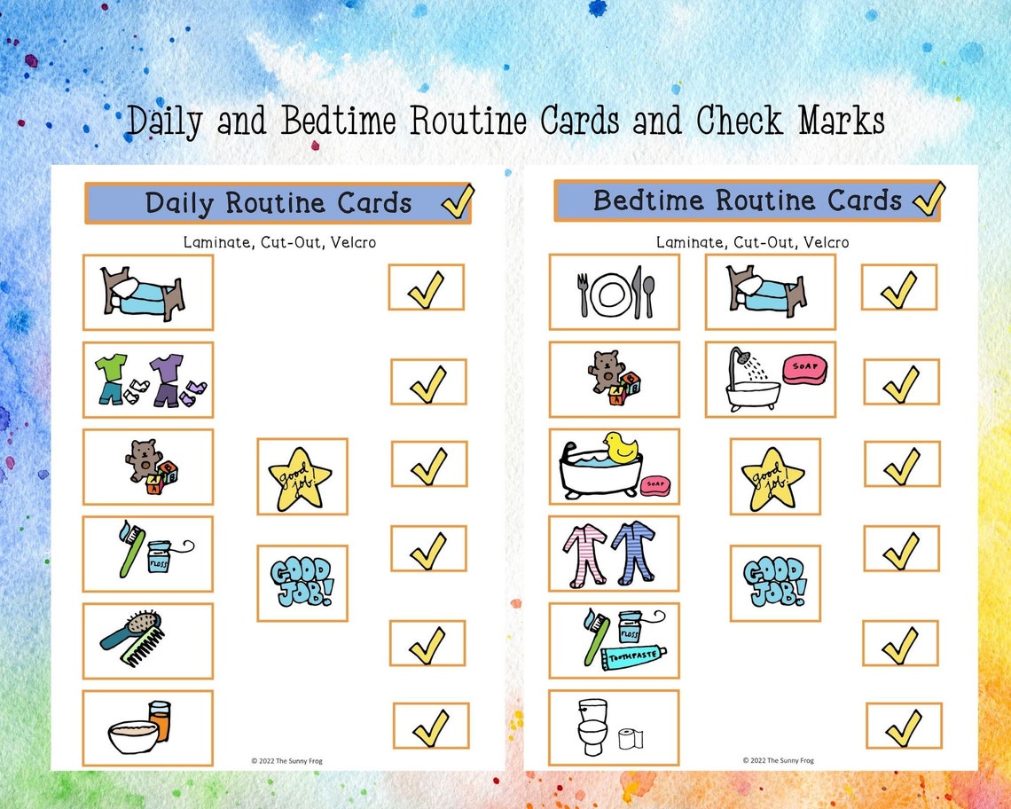 Printable Kids Daily-bedtime Routine Chart, Velcro Activity Kids Chart ...