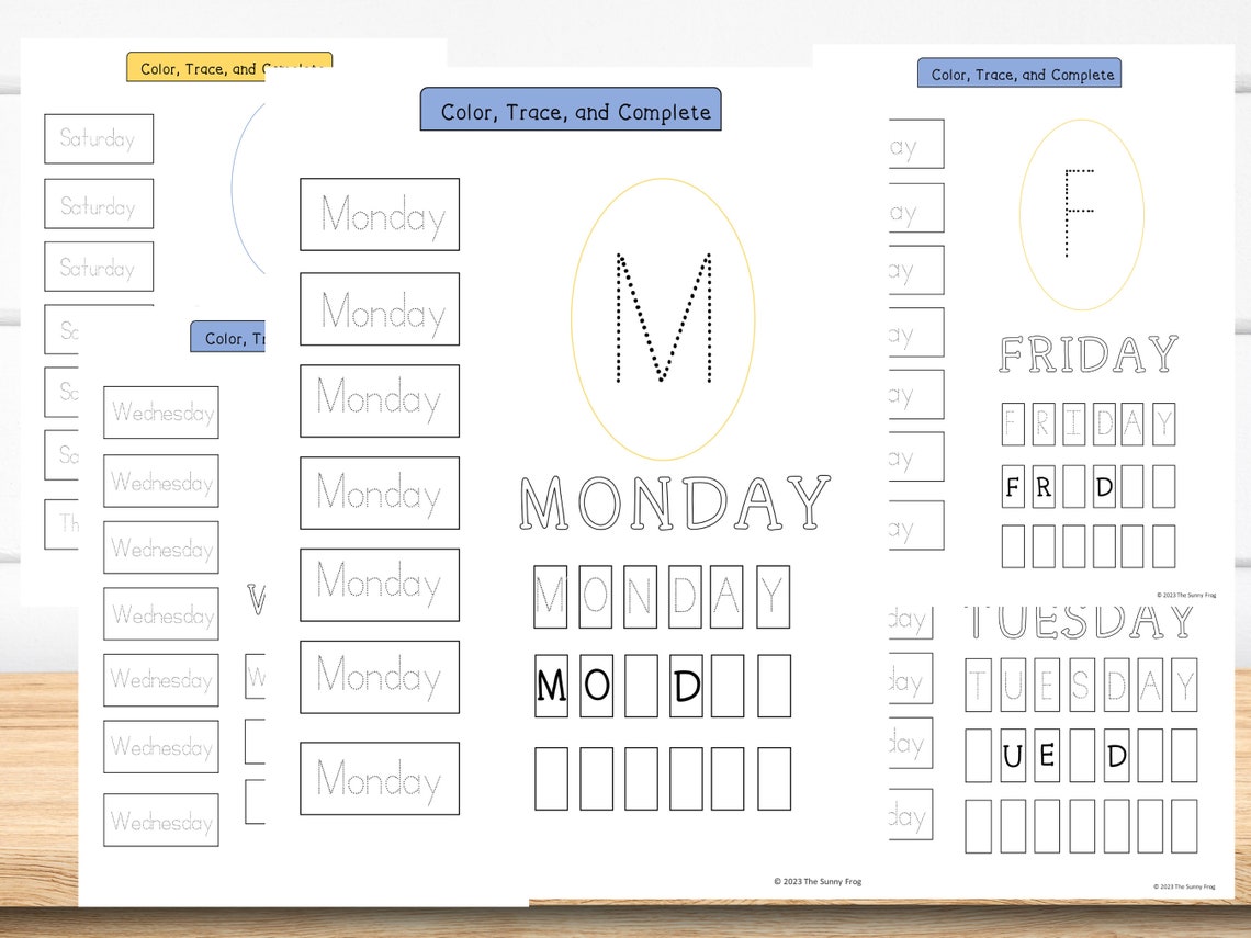 Printable Days of the Week Tracing Worksheets, Printable Seven Days of ...