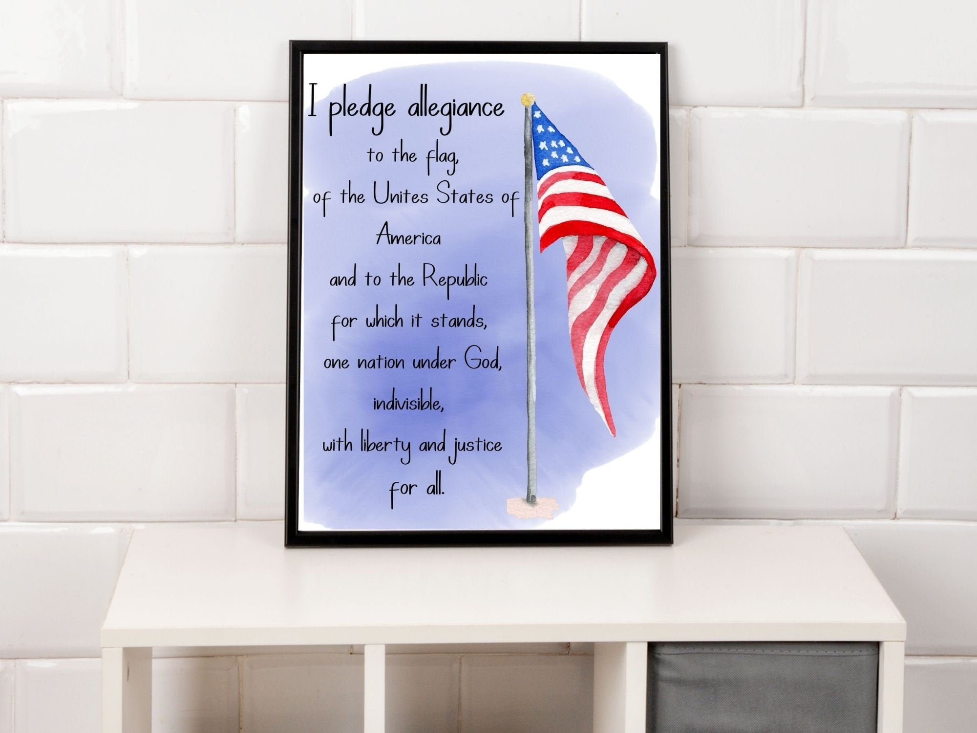Printable Pledge of Allegiance Sign, Homeschool Wall Art, American Flag ...