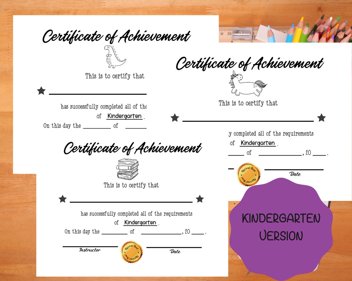 Printable Certificate of Achievement, Grade Completion Diploma ...