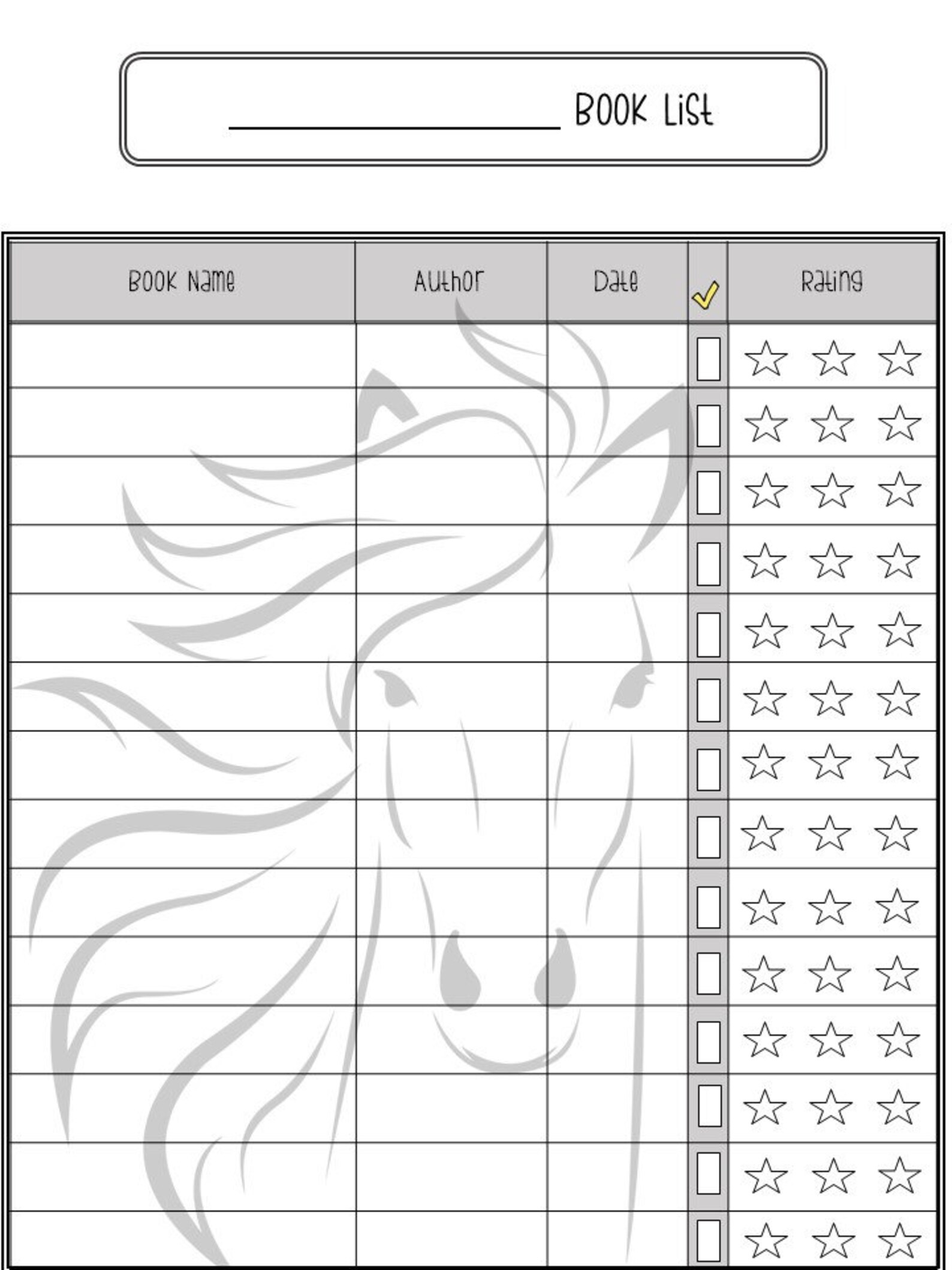 Printable Book Log, Horse Theme, Reading Tracker, Book List, Track My ...