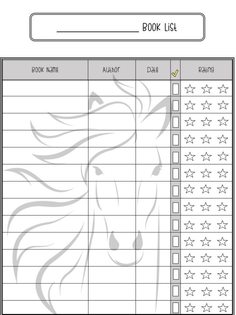 Printable Book Log, Horse Theme, Reading Tracker, Book List, Track My ...