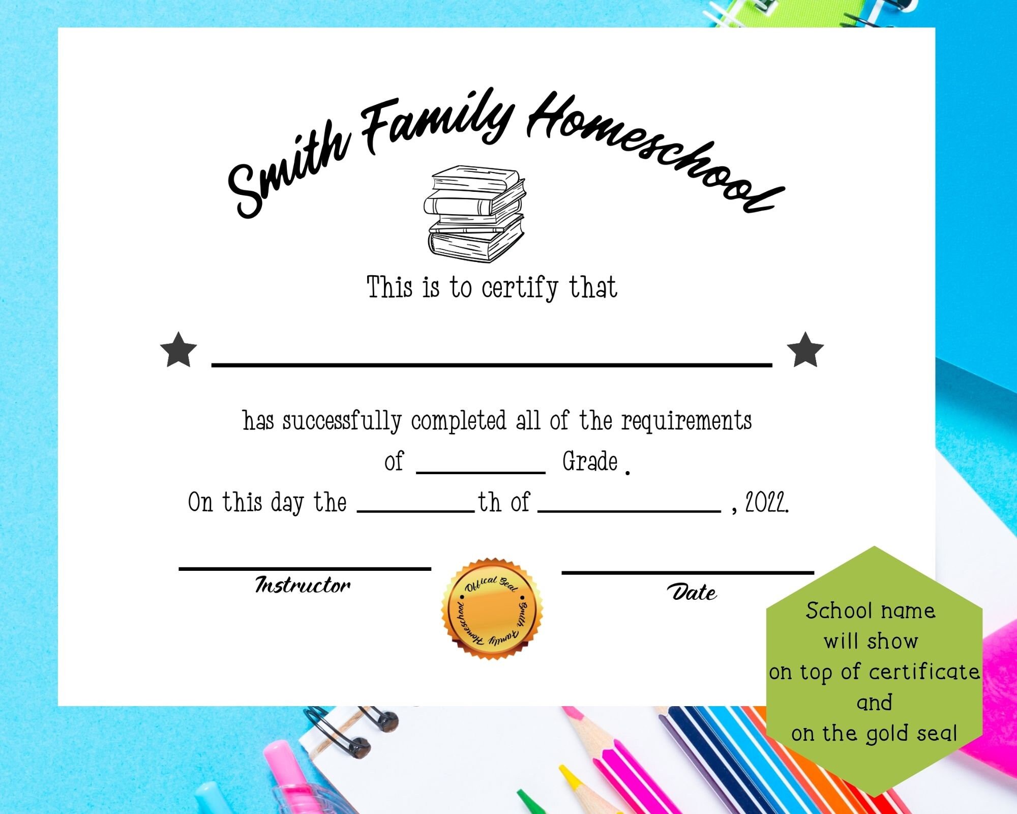 Personalized Printable Certificate of Completion, Any Grade ...