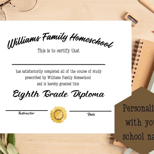 Printable Personalized Homeschool Eighth Grade Diploma - Etsy