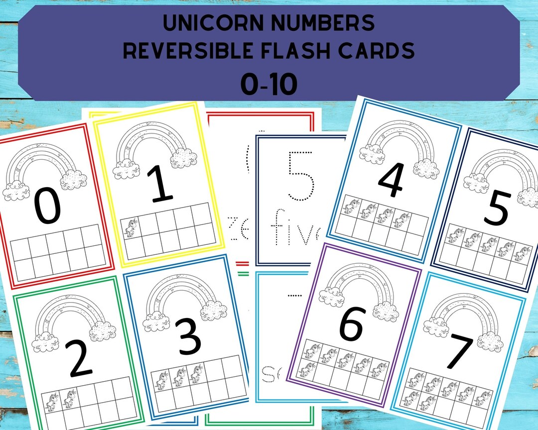 Printable Numbers Flash Cards, Unicorn Numbers Flashcards, Pre-k Flash ...
