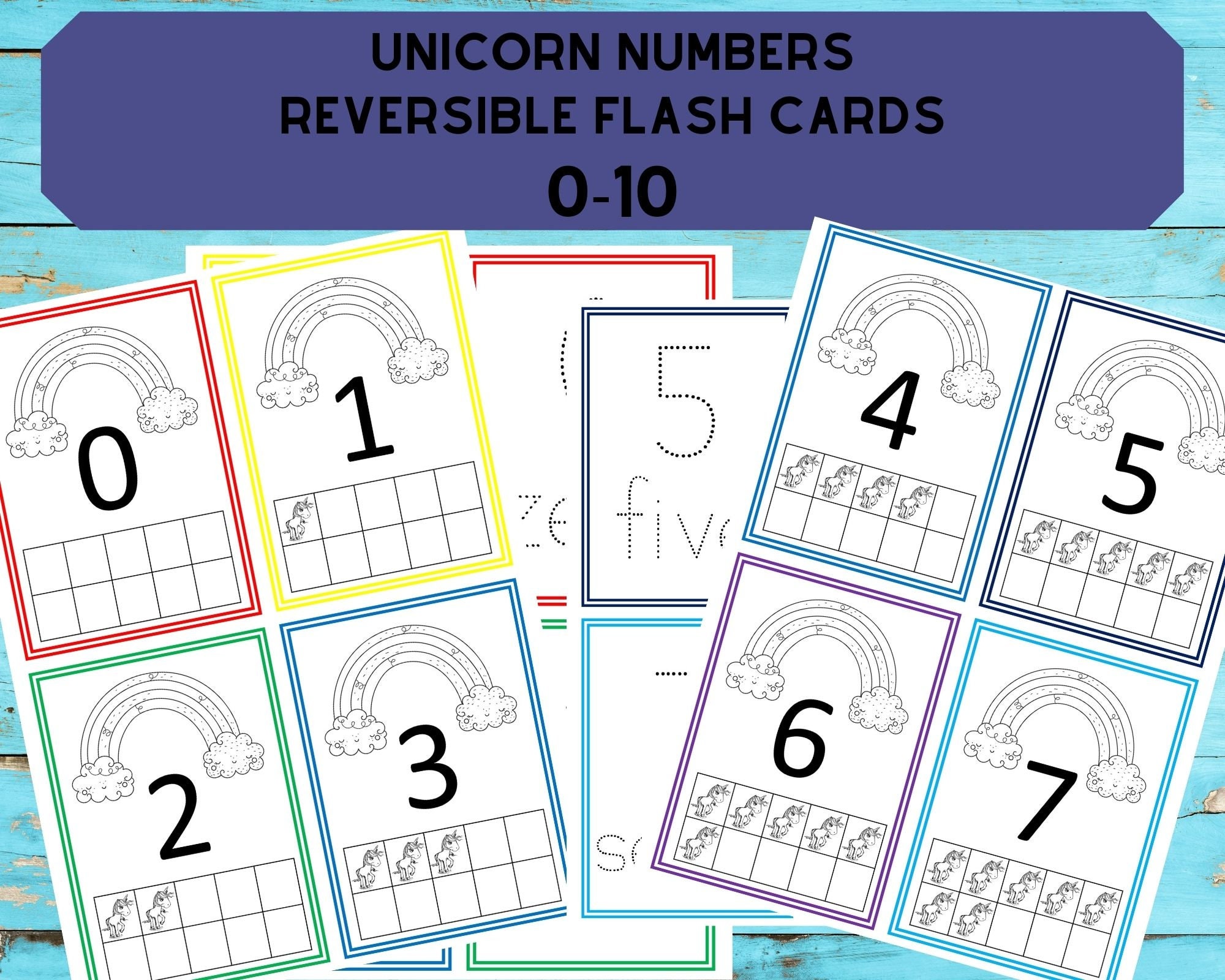 Printable Numbers Flash Cards, Unicorn Numbers Flashcards, Pre-k Flash ...