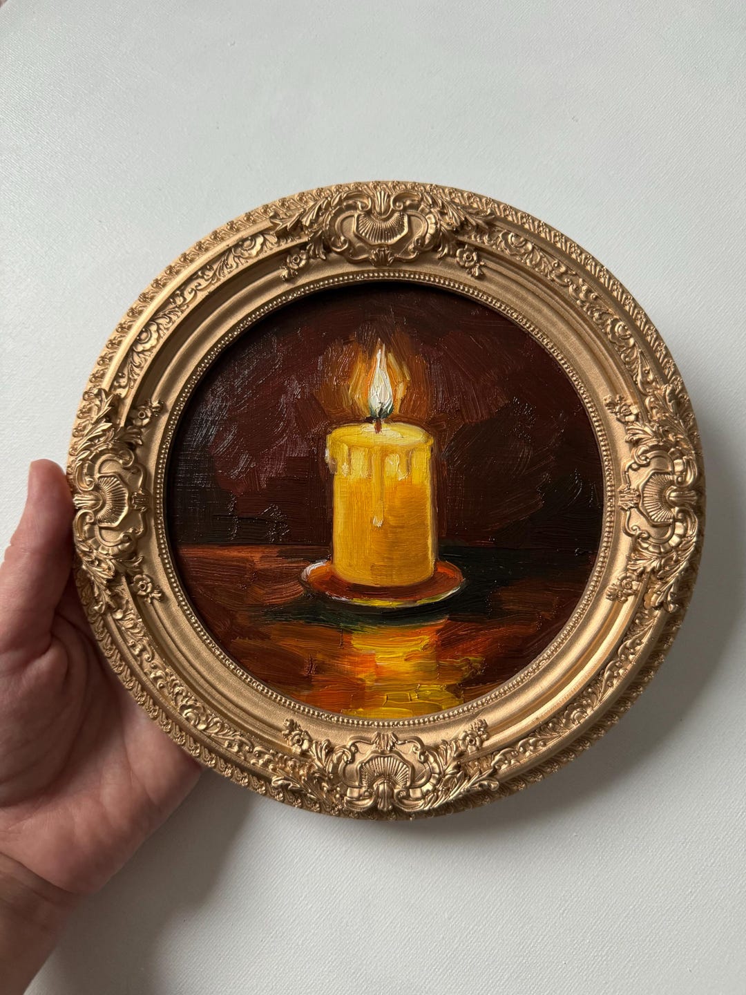 Burning Candle Original Oil Painting Candlelight Small Miniature With ...