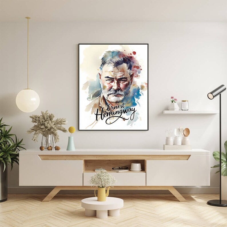 Ernest Hemingway Watercolor Art Print Portrait POSTER 2 | Classic ...