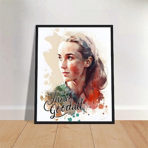 Jane Goodall Watercolor Art Print Portrait POSTER | Biology Primatology ...