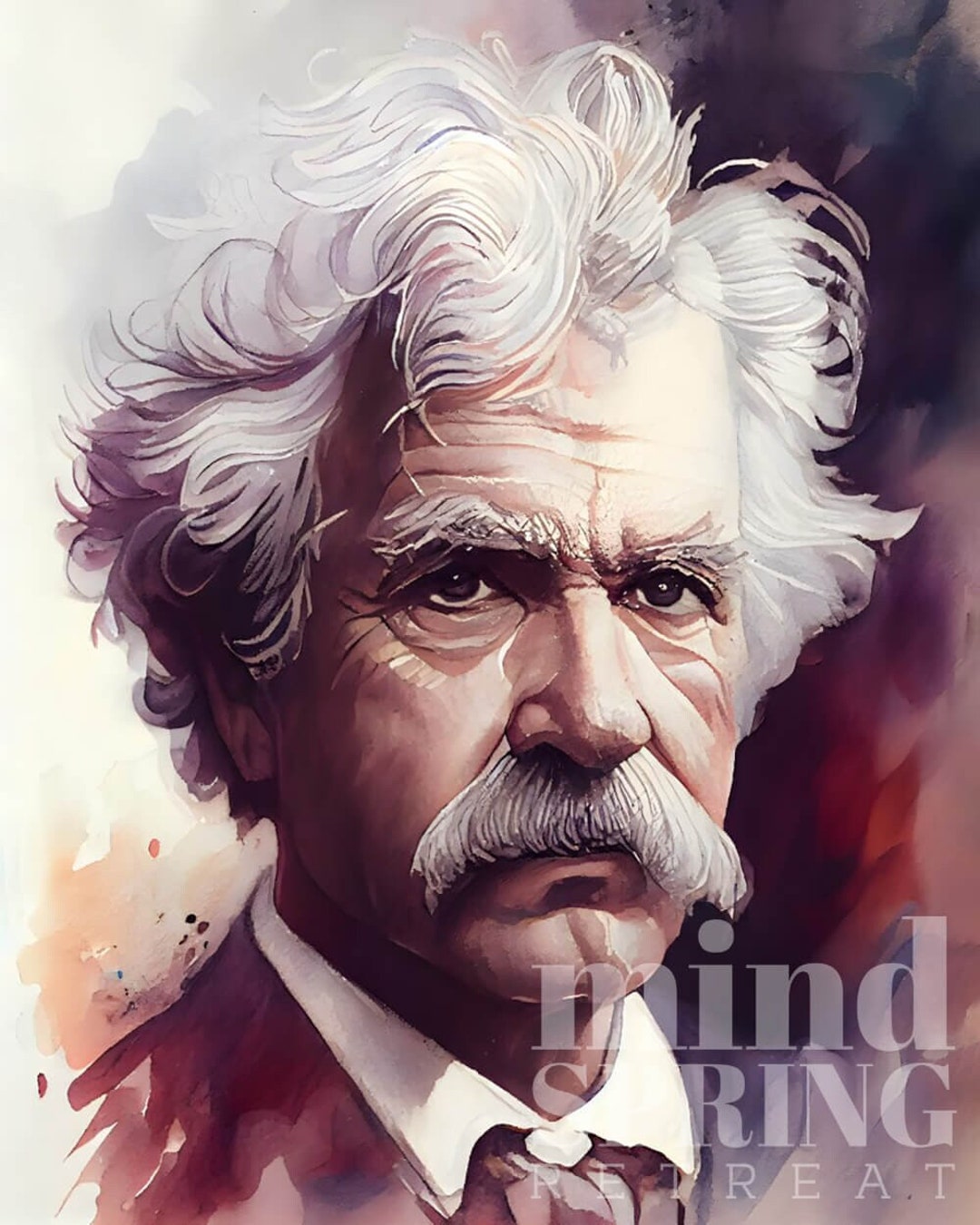 Mark Twain Watercolor Art Print Portrait POSTER Classic Literature ...