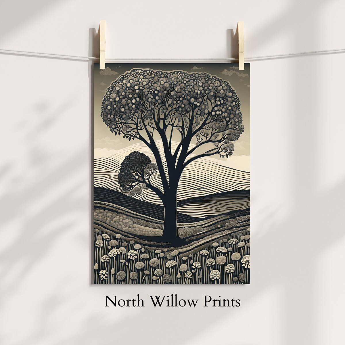 Tall Tree, Wildflower Field, Digital Printable Wall Art - Etsy