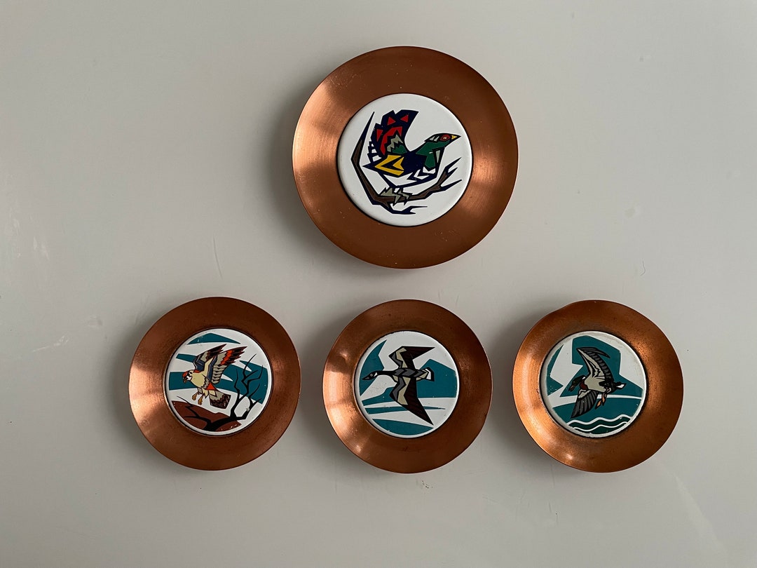 Copper & Ceramic Bird Plates, Indigenous Style, Canadiana - Etsy