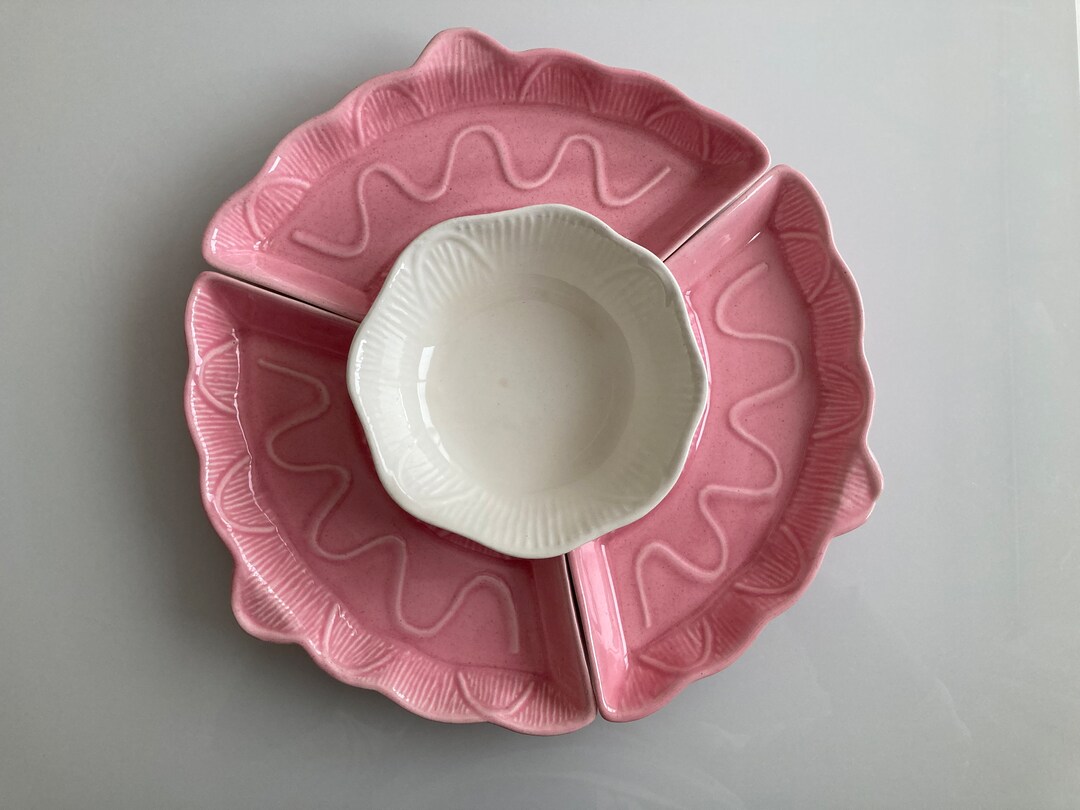 Vintage Lazy Susan Dish Set, Made in California, Pink and White - Etsy