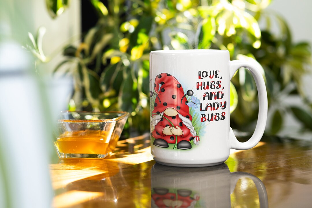 15 Oz LADY BUG Gnome Mug (also in 11 Oz) for Coffee Cocoa Tea Beverage ...