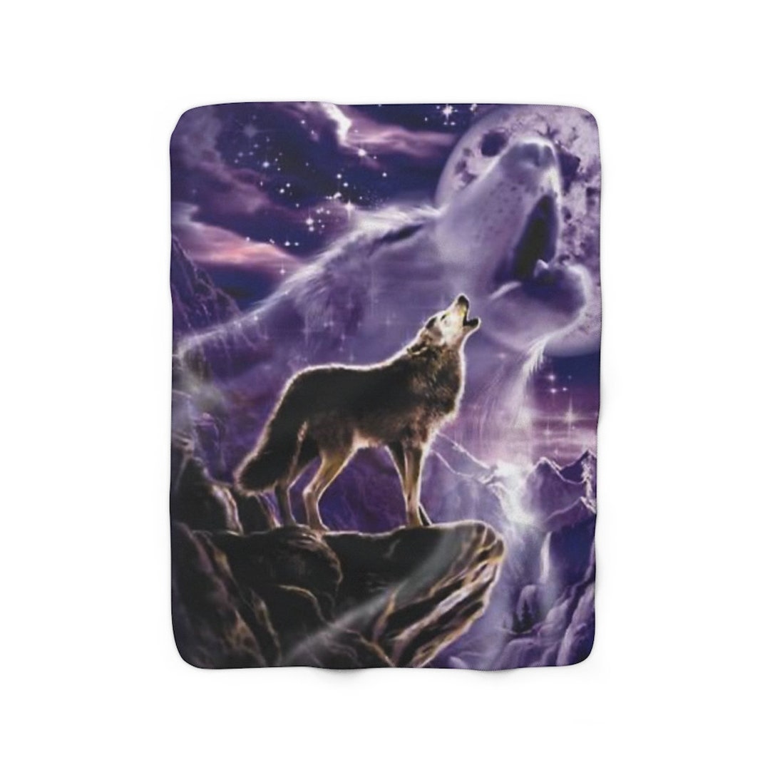 LONE WOLF HOWLING at the Full Moon Sherpa Fleece Blanket 50" X 60" or ...