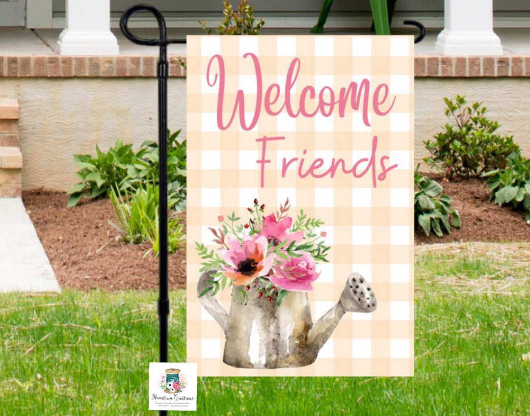 Floral Garden Flag Digital Design |welcome Friends Floral Garden Flag ...