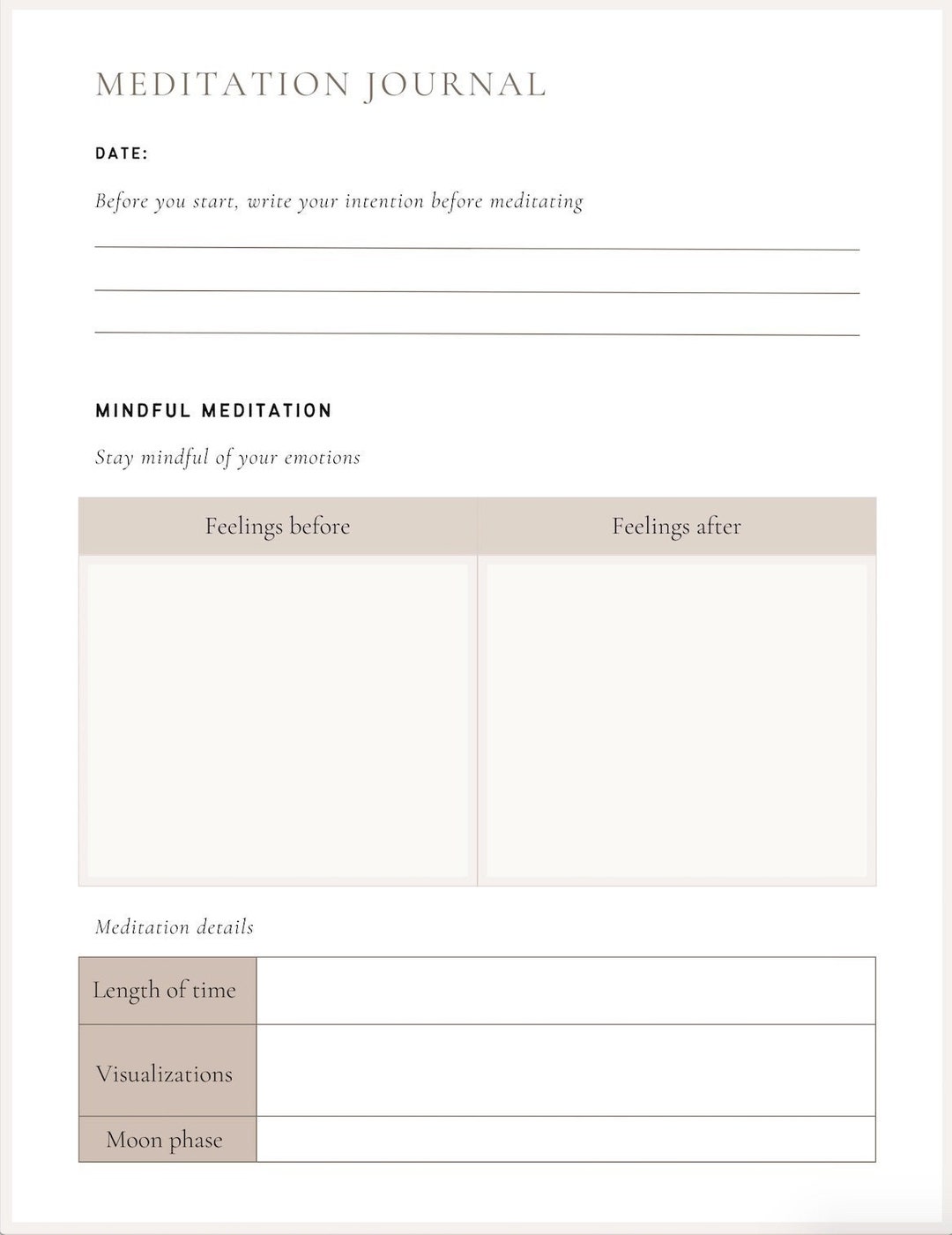 PRINTABLE Meditation Worksheet - Etsy