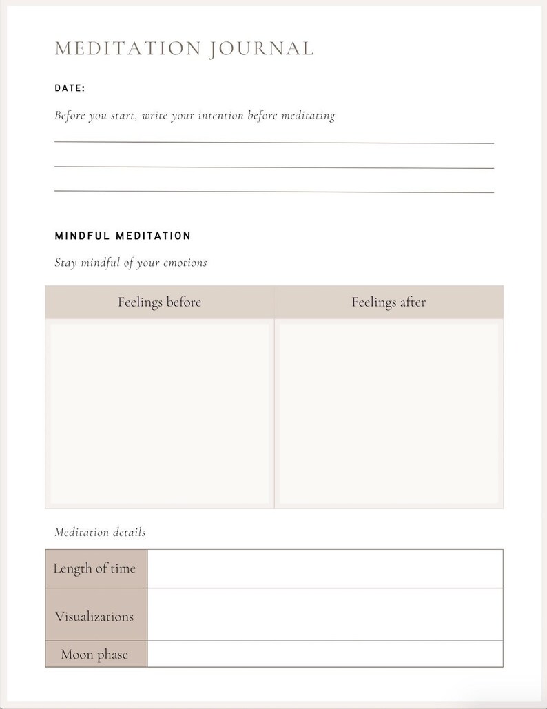 PRINTABLE Meditation Worksheet - Etsy