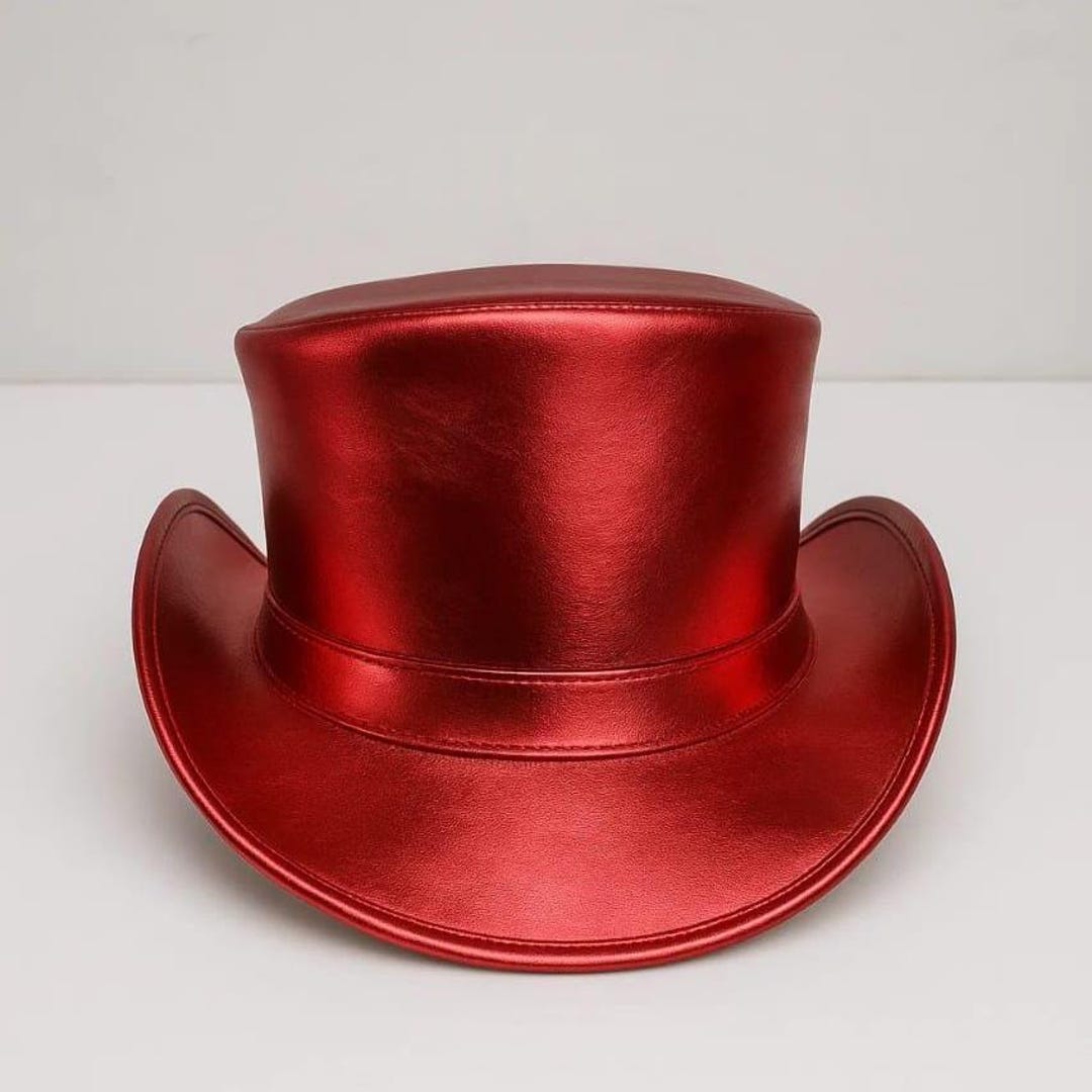 Shiny Red Leather Top Hat – Handmade Steampunk Festival Hat for Men - Etsy